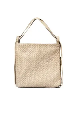 MANDRN Woven Convertible Leather Tote To Backpack - Bone