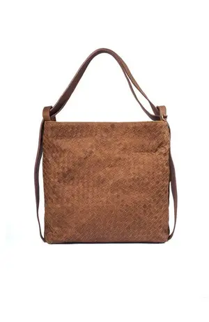 MANDRN Woven Convertible Leather Tote To Backpack - Saddle (light)