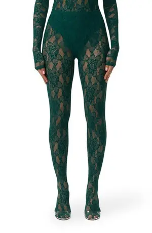 Naked Wardrobe Lace Closed Toe Leggings - Pine Green