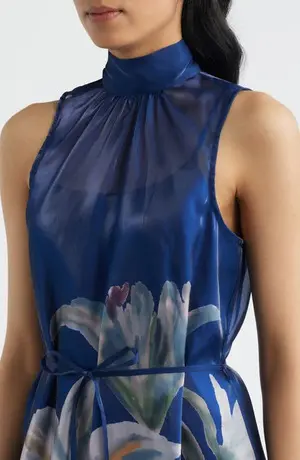 Julia Jordan Printed Organza Tie Neck Maxi Dress