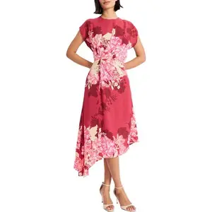 Maggy London Floral Print Asymmetrical Midi Dress
