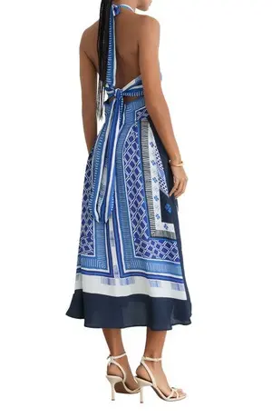 REISS Joselyn Scarf Print Halter Neck Midi Dress