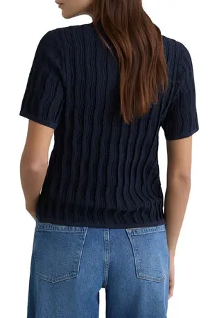 REISS Audrey Textured Knit Button-up Shirt - Navy
