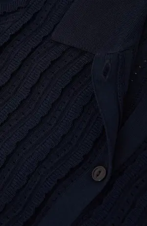 REISS Audrey Textured Knit Button-up Shirt - Navy