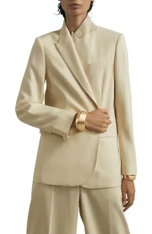 REISS Anya Pickstitch Detail Silk & Wool Blazer