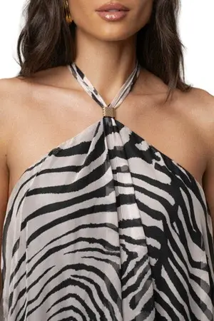 JLUXLABEL Jolene Halterneck Zebra Print Maxi Dress With Gold Detail
