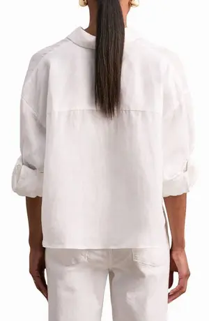 REISS Solena Cropped High-low Linen Shirt - White