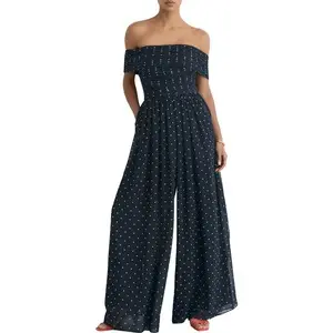 REISS Margo Polka-dot Bardot Wide-leg Jumpsuit - Navy/ivory