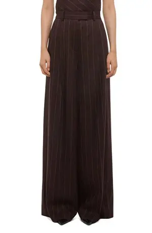 Helmut Lang Pinstripe Wide Leg Linen Blend Pants