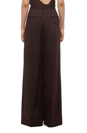 Helmut Lang Pinstripe Wide Leg Linen Blend Pants