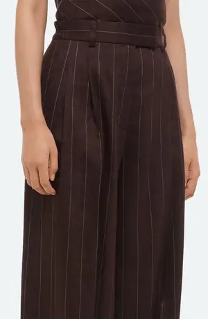 Helmut Lang Pinstripe Wide Leg Linen Blend Pants