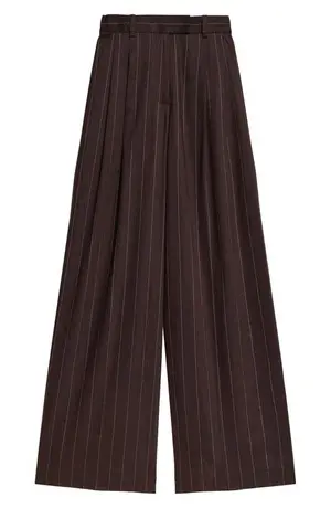 Helmut Lang Pinstripe Wide Leg Linen Blend Pants