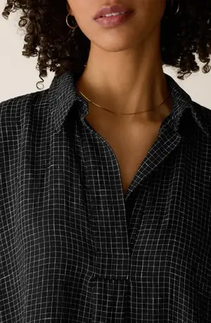 Eileen Fisher Allover Checks Organic Linen Shirtdress