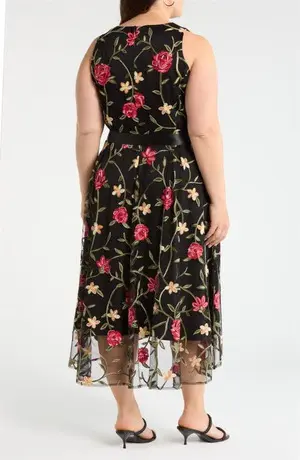 TAHARI ASL Sleeveless Embroidered Midi Dress
