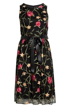 TAHARI ASL Sleeveless Embroidered Midi Dress