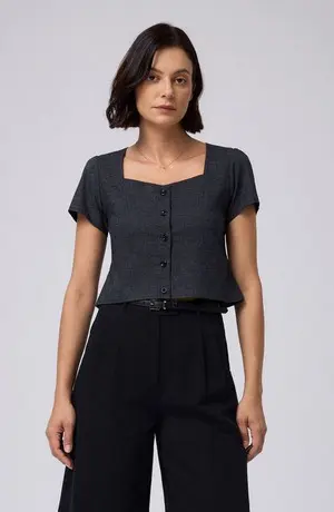 JUANA Hemp Blend Button Front Top