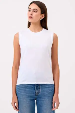 Goldie LeWinter Elle Tank Crewneck, Ribbed Trim - White