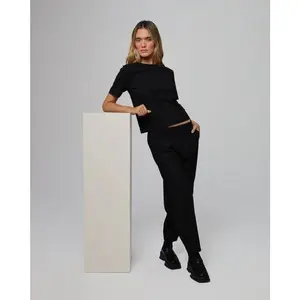JUANA Aella Mid Rise Relaxed Tapered Pants - Black