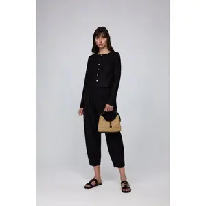 JUANA Aella Mid Rise Relaxed Tapered Pants - Black