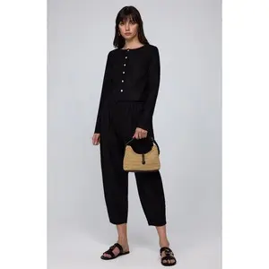 JUANA Aella Mid Rise Relaxed Tapered Pants - Black