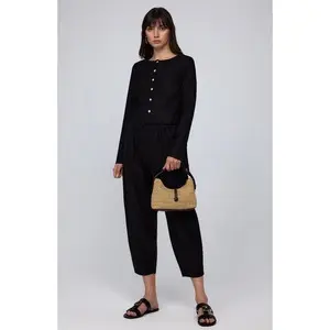 JUANA Aella Mid Rise Relaxed Tapered Pants - Black