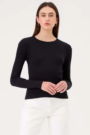 Goldie LeWinter Lina Ribbed Knit Crewneck Top - Black