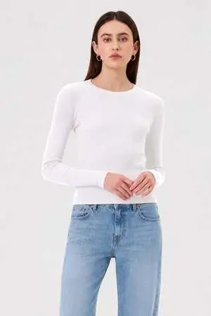 Goldie LeWinter Lina Ribbed Knit Crewneck Top - White