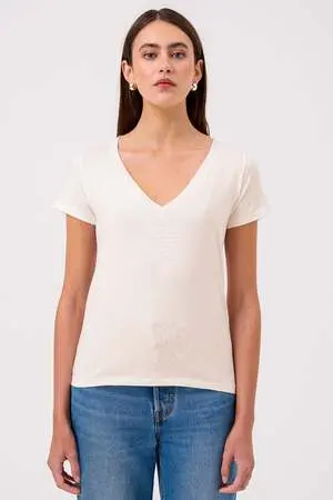 Goldie LeWinter Cleo V-neck Tee - White Sand