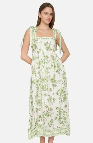 BLU PEPPER Tie Strap Floral Print Maxi Dress - Green Multi