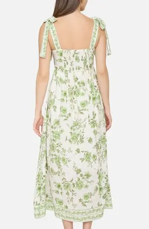 BLU PEPPER Tie Strap Floral Print Maxi Dress - Green Multi