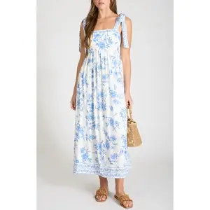 BLU PEPPER Tie Strap Floral Print Maxi Dress - Light Blue Multi