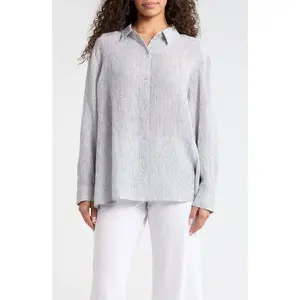 Eileen Fisher Classic Stripe Linen Button-up Shirt