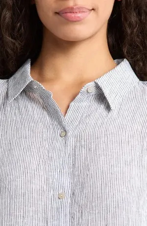 Eileen Fisher Classic Stripe Linen Button-up Shirt