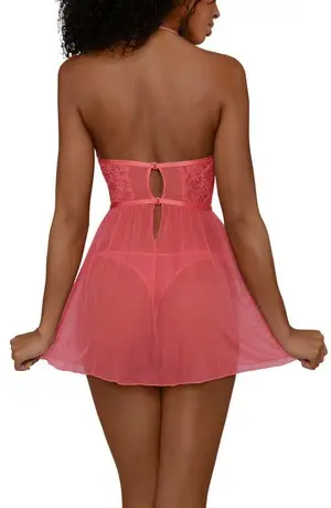 DREAMGIRL Lace & Mesh Underwire Babydoll Chemise & Thong