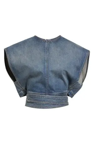 Alaïa Boxy Belted Denim Top - Faded Blue