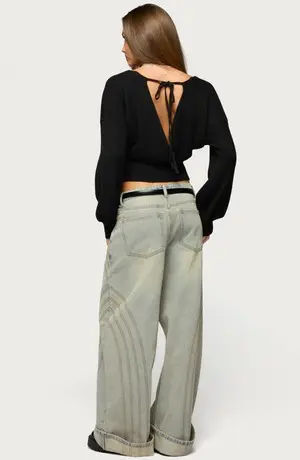 EDIKTED Lillia V-neck Wrap Knit Sweater - Black
