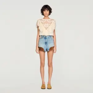 Sandro Floral Guipure Lace Crop Top