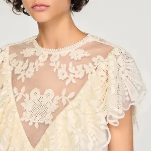 Sandro Floral Guipure Lace Crop Top