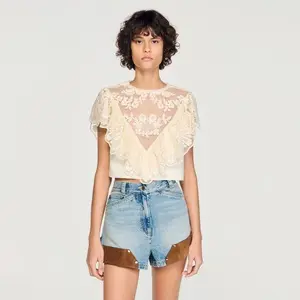 Sandro Floral Guipure Lace Crop Top