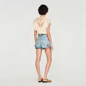 Sandro Floral Guipure Lace Crop Top