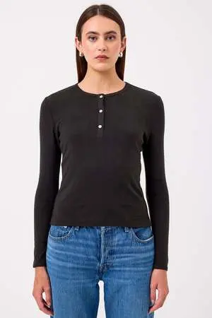 Goldie LeWinter Sloane Pointelle Henley - Black