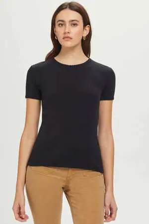 Goldie LeWinter Pointelle Knit Crewneck Tee - Black