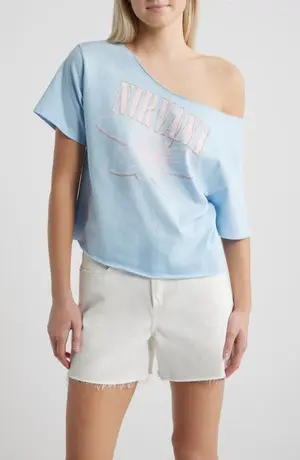 MERCH TRAFFIC Nirvana Graphic Print Off-the-shoulder Cotton T-shirt