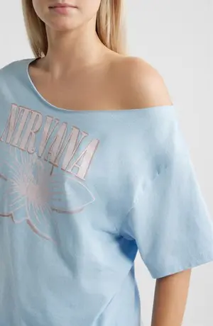 MERCH TRAFFIC Nirvana Graphic Print Off-the-shoulder Cotton T-shirt