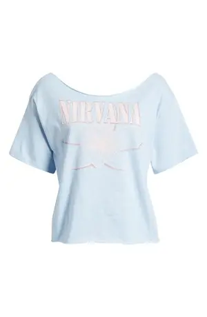 MERCH TRAFFIC Nirvana Graphic Print Off-the-shoulder Cotton T-shirt