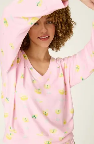 PJ Salvage La Dolce Spritz Long Sleeve Pajama Top - Pastel Pink