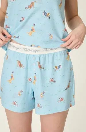 PJ Salvage Print Boyfriend Boxer Shorts Pajamas - Cloud Blue