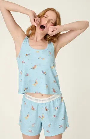 PJ Salvage Print Boyfriend Boxer Shorts Pajamas - Cloud Blue