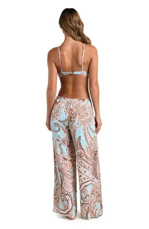 L'Agence Paisley Print Wide Leg Pants - Blue Multi