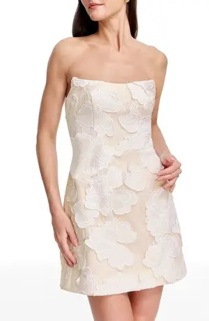 Dress The Population Amity Strapless Embroidered Floral Cocktail Mini Dress